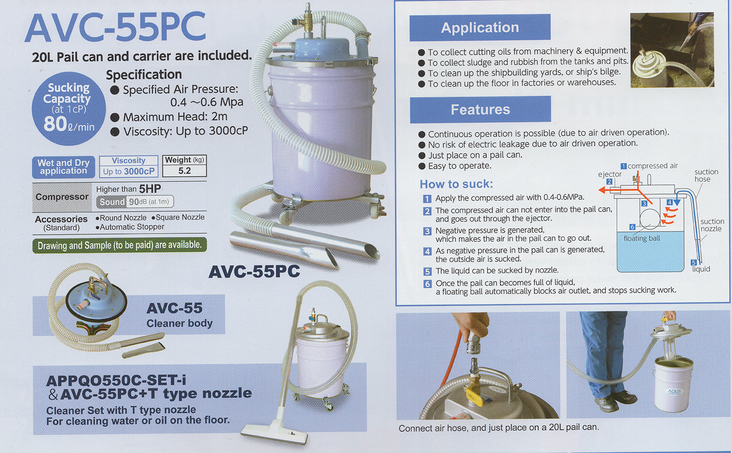 Air Vacuum Cleaners: AVC-55 (เครื่องดูดฝุ่น-น้ำ-น้ำมัน-ของแข็ง)